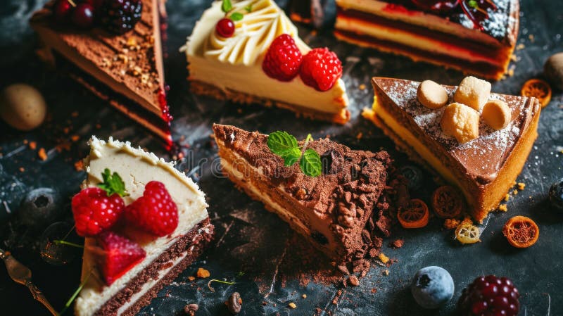 Assortment of Pieces of Cake on Messy Table Stock Image - Image of ...