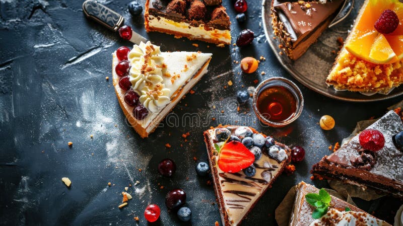 Assortment of Pieces of Cake on Messy Table Stock Image - Image of ...
