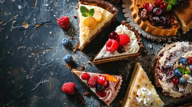 Assortment of Pieces of Cake on Messy Table Stock Photo - Image of cake ...