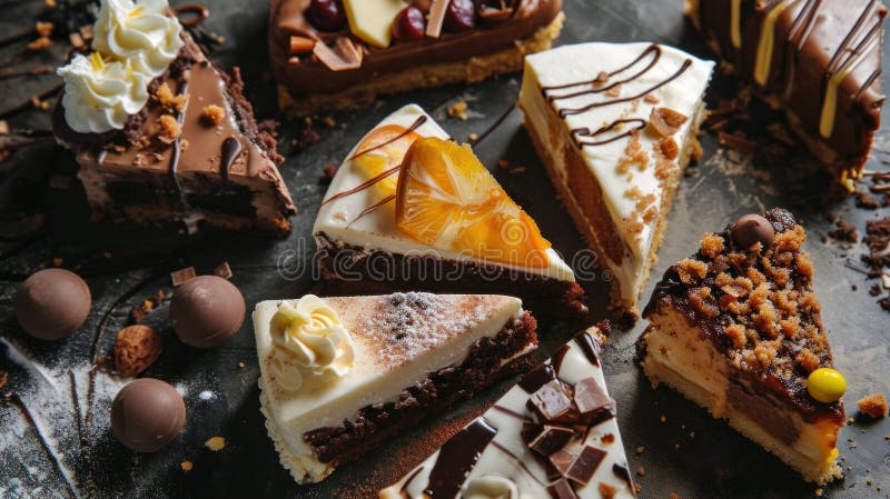 Assortment of Pieces of Cake on Messy Table Stock Illustration ...