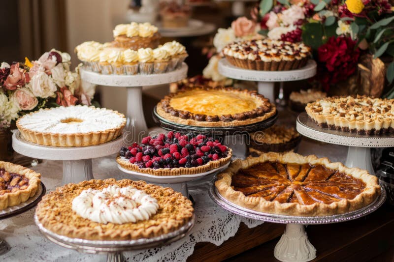 Assortment of Pies and Cakes on Display at a Dessert Table Stock ...