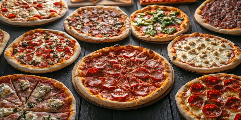 Assortment of Pizza Varieties with Pepperoni, Vegetables, and Cheese ...