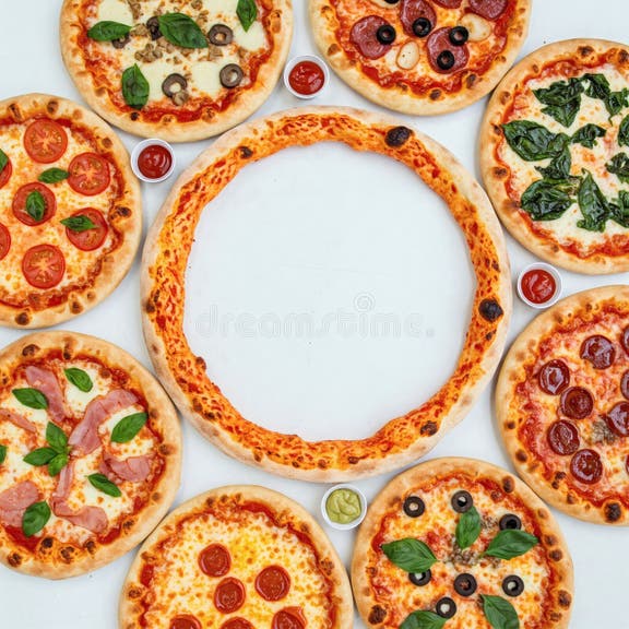 Pizza with Salami, Mozzarella and Basil on White Background. Vibrant ...