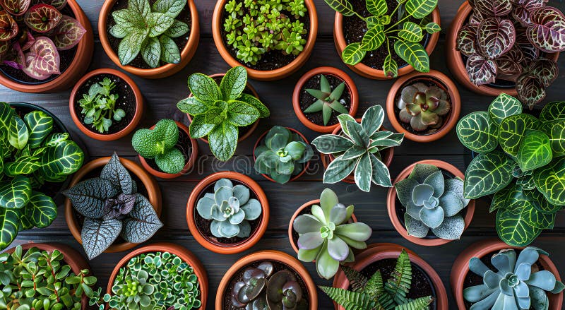 An Assortment of Potted Plants in Different Sizes and Shapes Stock ...