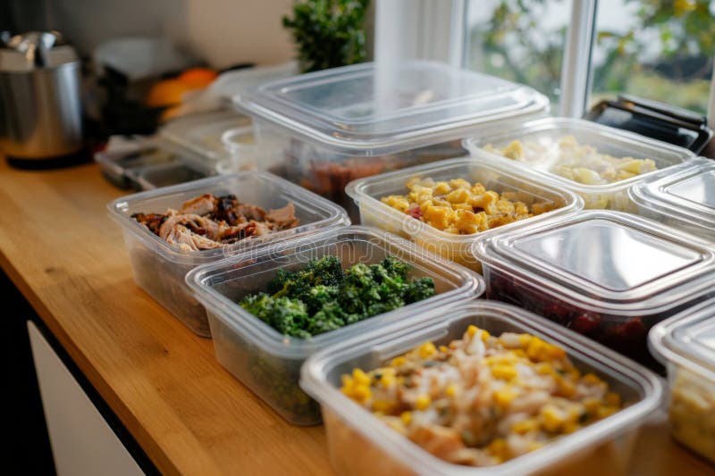 Assortment of Prepared Meals in Clear Plastic Containers Stock ...
