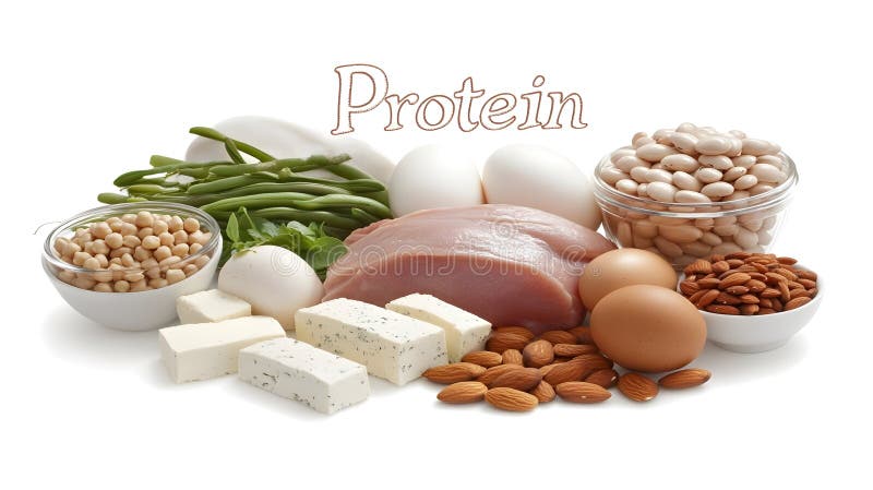 Assortment of Protein Sources: Chicken, Eggs, Beans, Tofu, Almonds ...