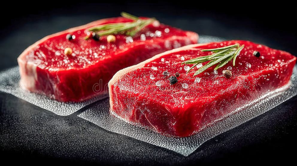 Assortment of Raw Beef Cuts Inside Transparent Plastic Vacuum Packaging ...