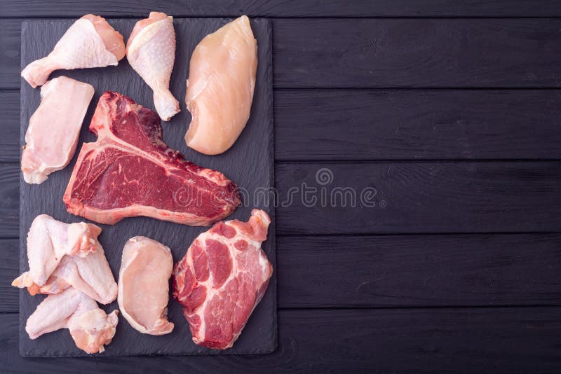 Assortment of Raw Meat . Chicken Beef and Pork Stock Image - Image of ...