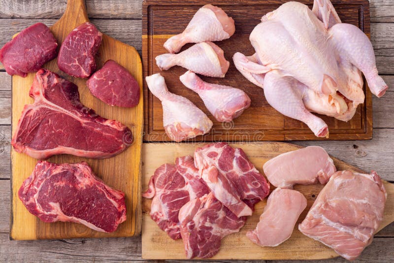 Assortment of Raw Meat . Chicken Beef and Pork Stock Photo - Image of ...