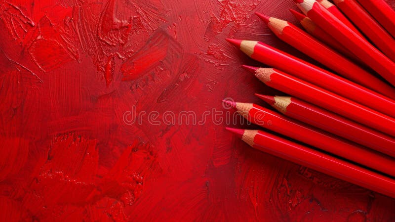Assortment of Red Pencils on Vibrant Red Background Stock Illustration ...