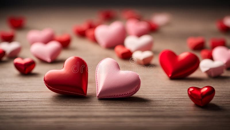Assortment of Red and Pink Heart-Shaped Objects Spread on a Wooden ...
