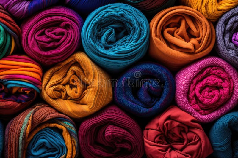 Assortment of Rolled Up Textile in a Row Stock Illustration ...