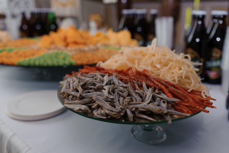 Assortment of Savory Snack Foods on a Buffet Table Stock Image - Image ...