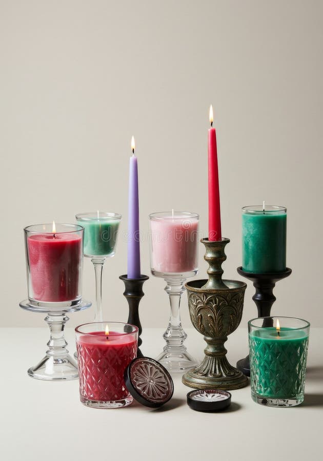 Assortment of Scented Candles in Glass Holders Stock Illustration ...