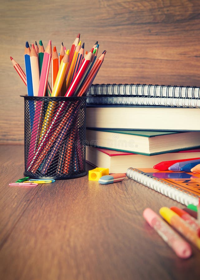 Assortment of School Supplies Stock Photo - Image of pencil, notebook ...