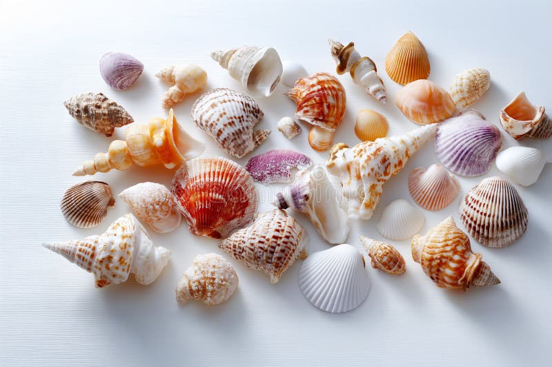 Assortment of Seashells on Light Gray Background Stock Illustration ...