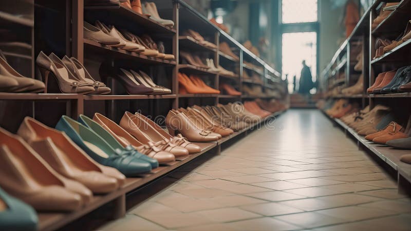 Assortment of Shoes on the Showcase of a Shoe Store. Al Generated Stock ...