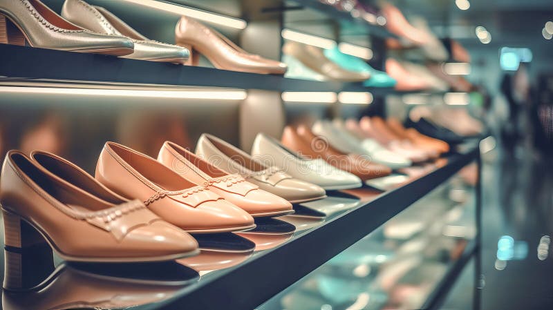Assortment of Shoes on the Showcase of a Shoe Store. Al Generated Stock ...