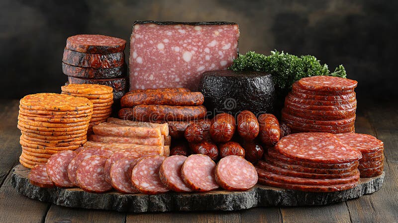 Assortment of Sliced Meats and Cured Sausages Stock Illustration ...