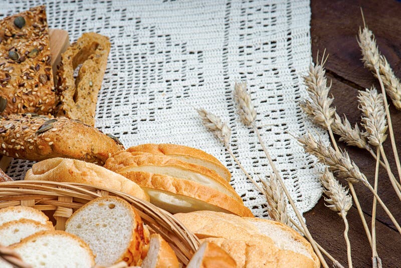 Assortment of Sliced White Bread on a Tablecloth Stock Photo - Image of ...