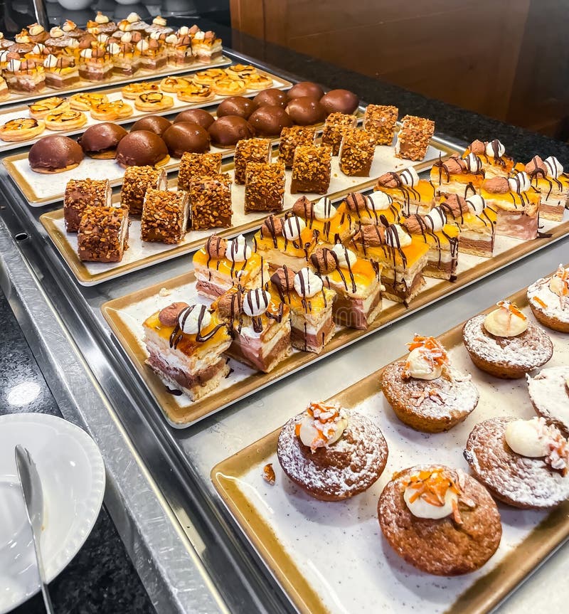 Assortment of Small Cakes and Sweets at a Hotel Buffet Stock Image ...