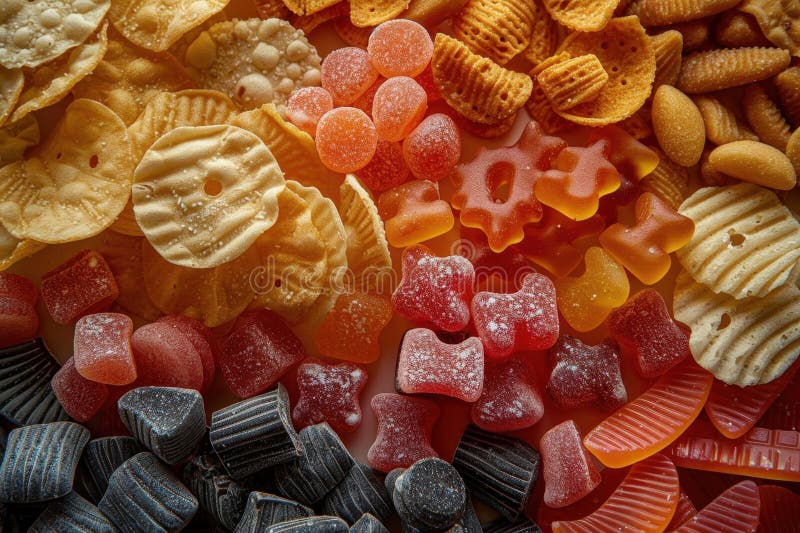 Assortment of Snacks, Gummy Candy, Crackers, and Licorice Stock ...