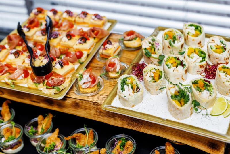 Assortment of Snacks on the Hotel Buffet Table. Stock Image - Image of ...