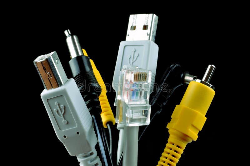 Computer Peripheral Cables in Close-up on Black Background Stock Photo ...