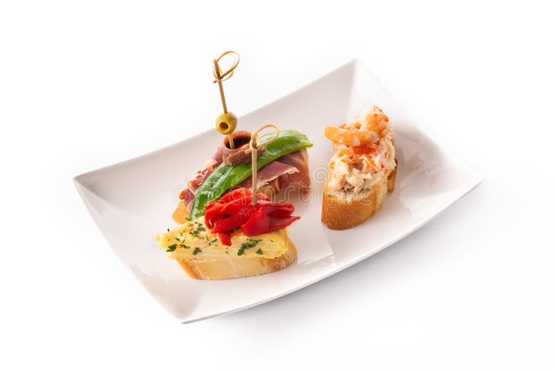 Assortment of Spanish Pintxos Isolated on White Background Stock Image ...