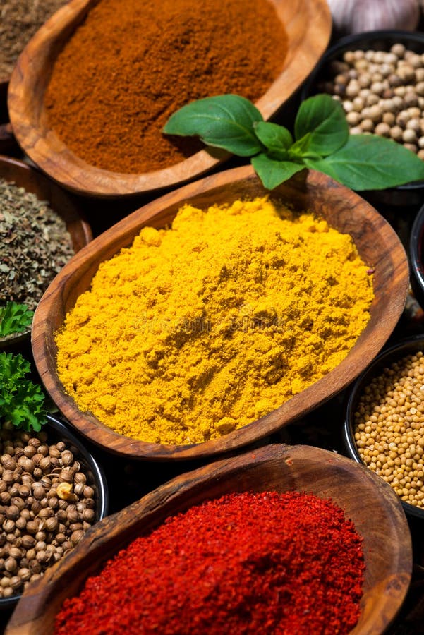 Assortment of Spices and Herbs, Vertical Top View Stock Image - Image ...