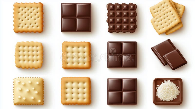 Assortment of Square Chocolate Bars and Cookies Stock Illustration ...
