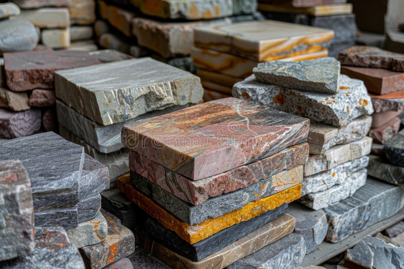 Assortment of Stone Types in a Construction Setting, Featuring Raw ...