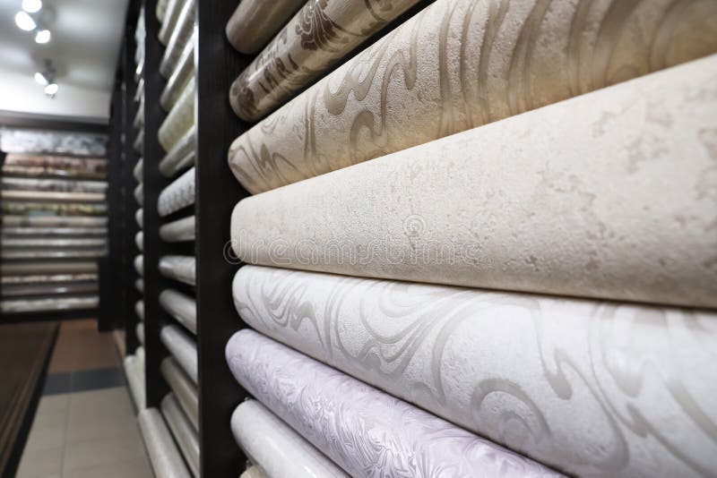 Assortment of Stylish Wall Papers in Shop Stock Image - Image of cover ...