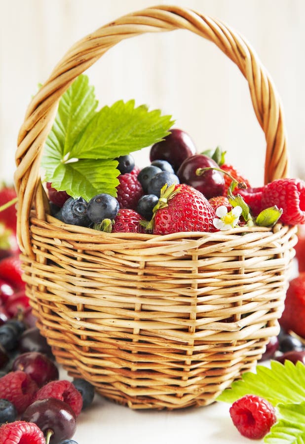 Assortment of Summer Berries in the Basket. Stock Image - Image of ...