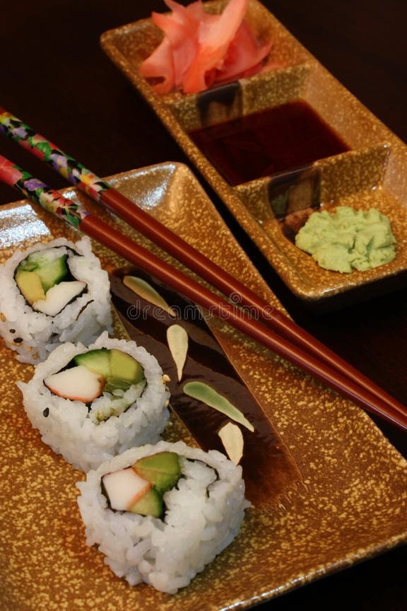 Assortment of Sushi and Condiments Stock Image - Image of cooked ...