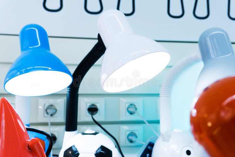 Assortment of Table Lamps. Trade in Lighting Equipment Stock Photo ...