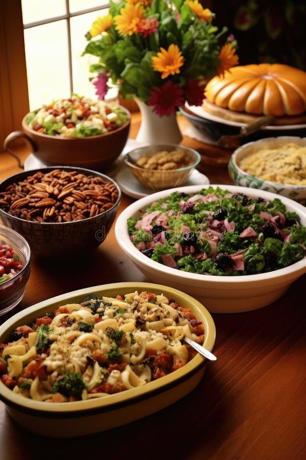 Assortment of Thanksgiving Side Dishes and Salads Stock Photo - Image ...