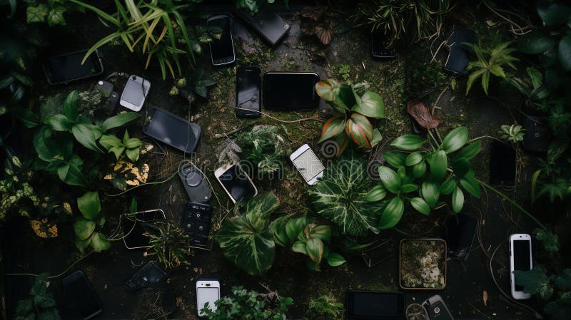 Assortment of Thriving Plants, Intermingled with an Array of Sleek Cell ...