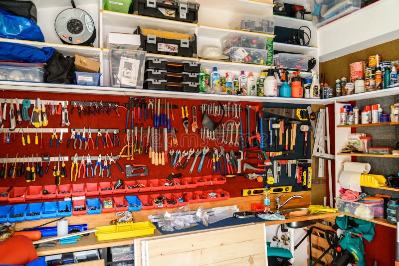Assortment of Tools in Tool Shed Workshop Editorial Stock Image - Image ...