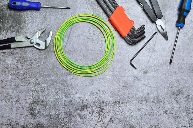 Assortment of Tools and Variety Isolated on a Stone Background Stock ...