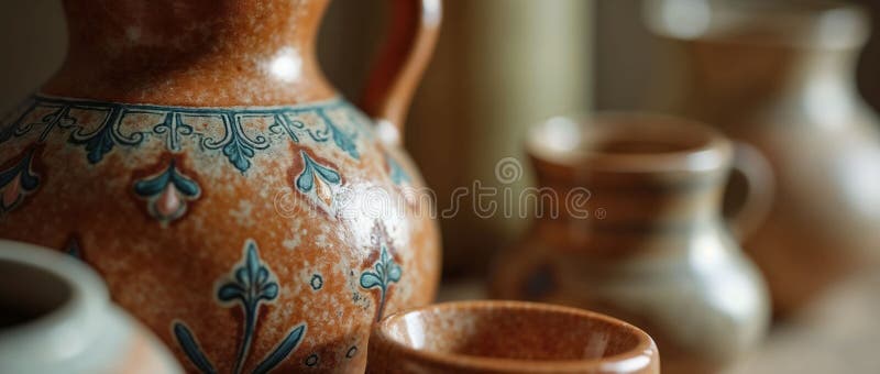 Collection of Decorative Handcrafted Pottery Pieces Close-up Stock ...