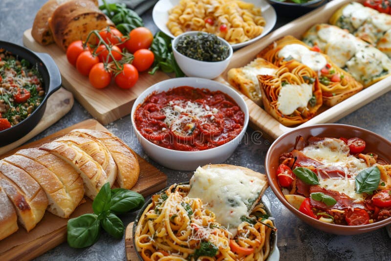 Assortment of Traditional Italian Dishes Italian Food Stock ...