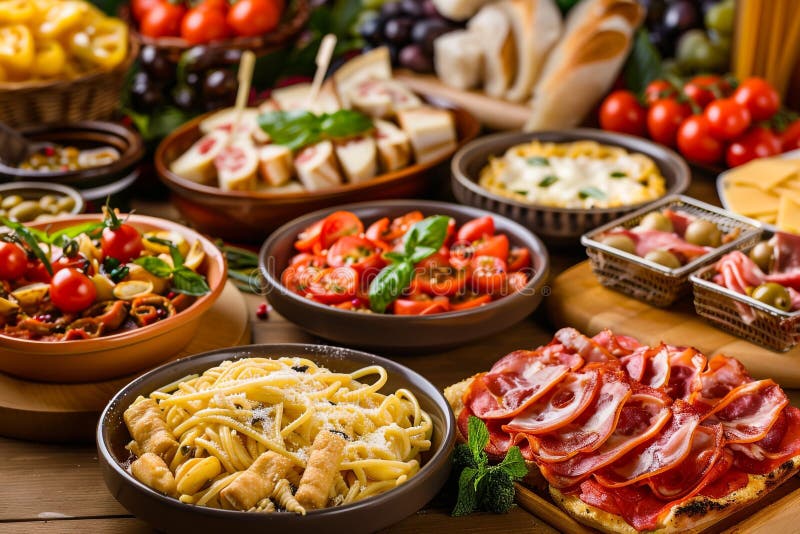 Assortment of Traditional Italian Dishes Italian Food Stock ...