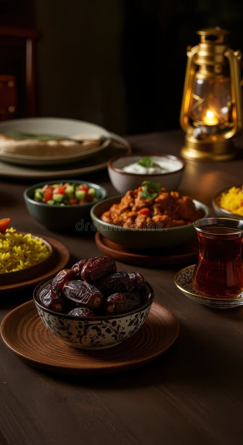 Iftar Table Ramadan Kareem Background Stock Illustration - Illustration ...