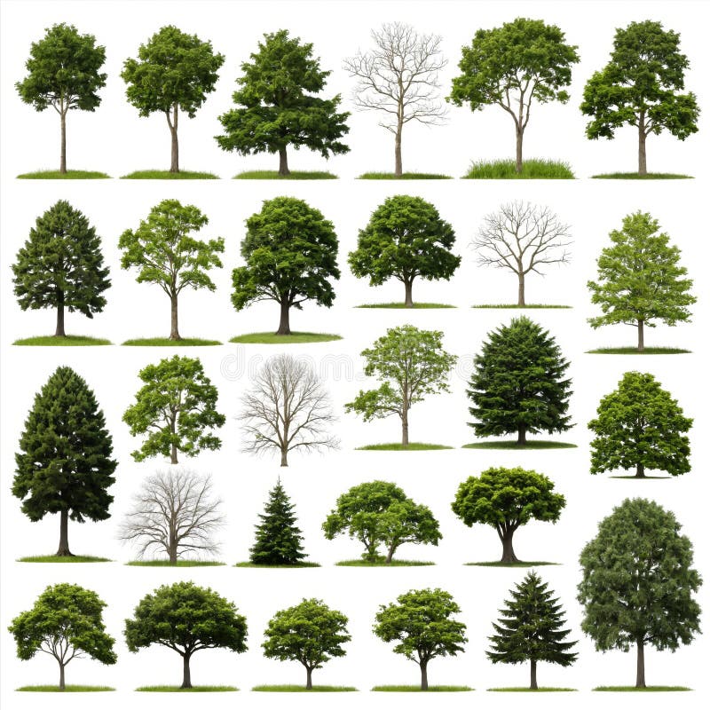 Collection of Various Trees Isolated on a White Background Stock ...