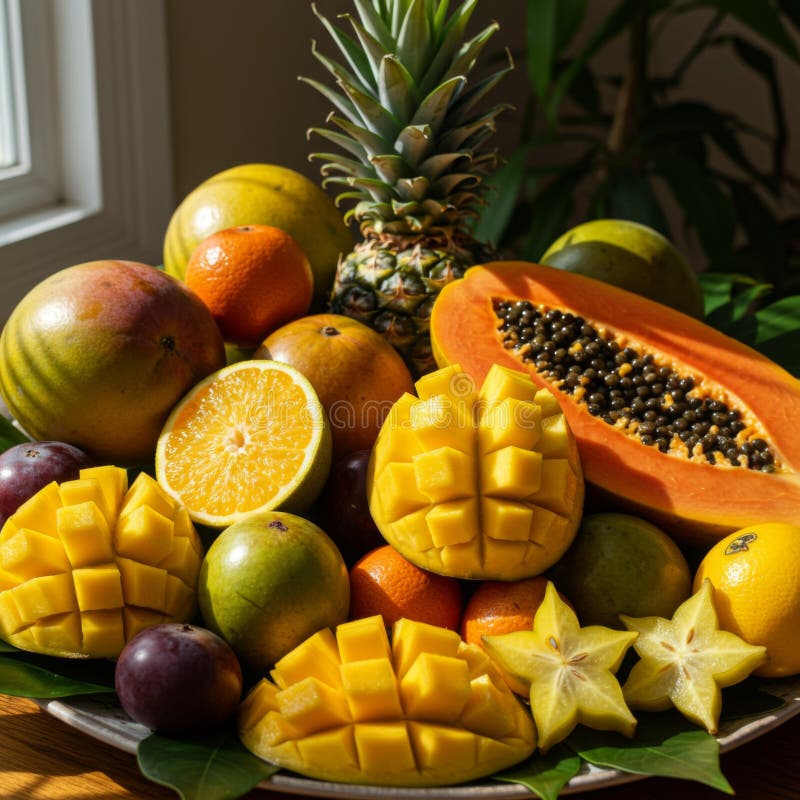 Assortment of Tropical Fruits in Sunlight Stock Illustration ...
