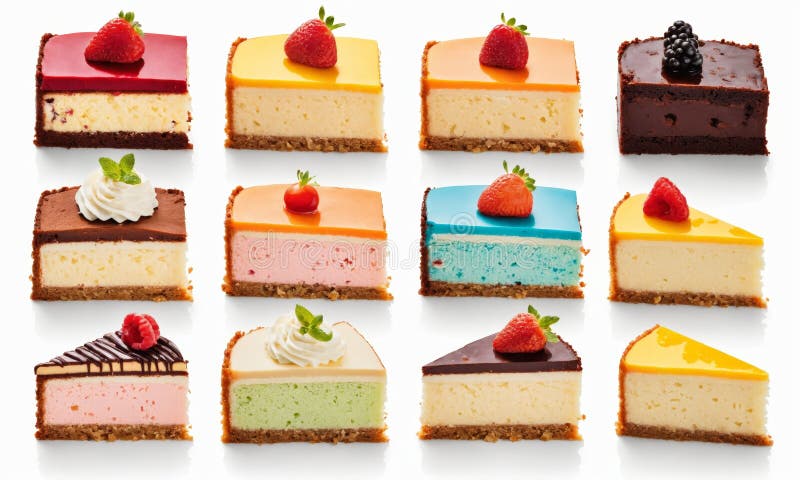 Assortment of Twelve Cheesecake Slices with Different Flavors and ... Assortment of Twelve Cheesecake Slices with Different Flavors and ...