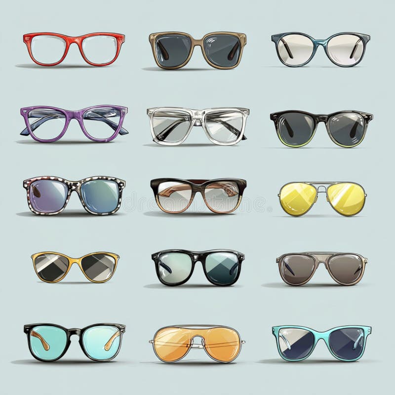 Assortment of Twelve Different Eyewear Styles on Light Surface Stock Illustration - Illustration ...