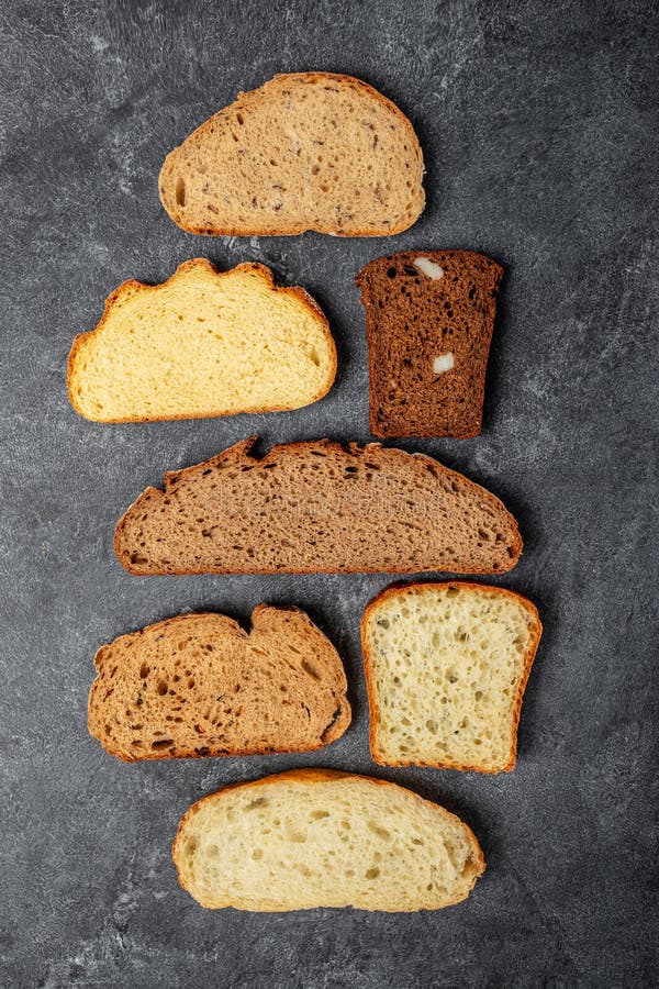 Assortment of Types of Bread. Cut into Slices, Vertical Image. Top View ...