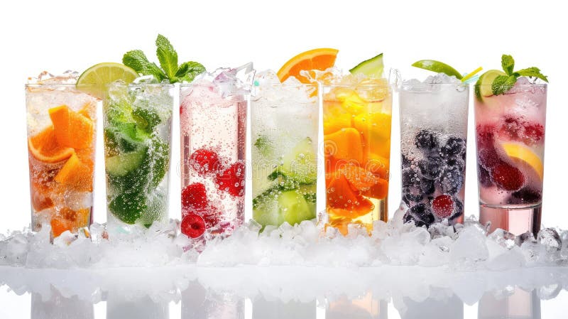 Assortment of Various Beverages Served in Crushed Ice, Creating a ...